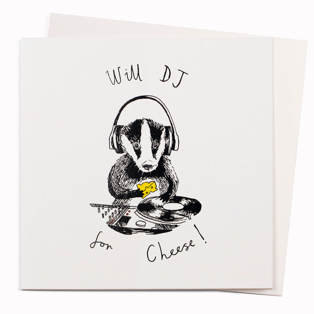 USTUDIO Design Funny Contemporary Art Notecard | DJ Badger by Jimbob Art
