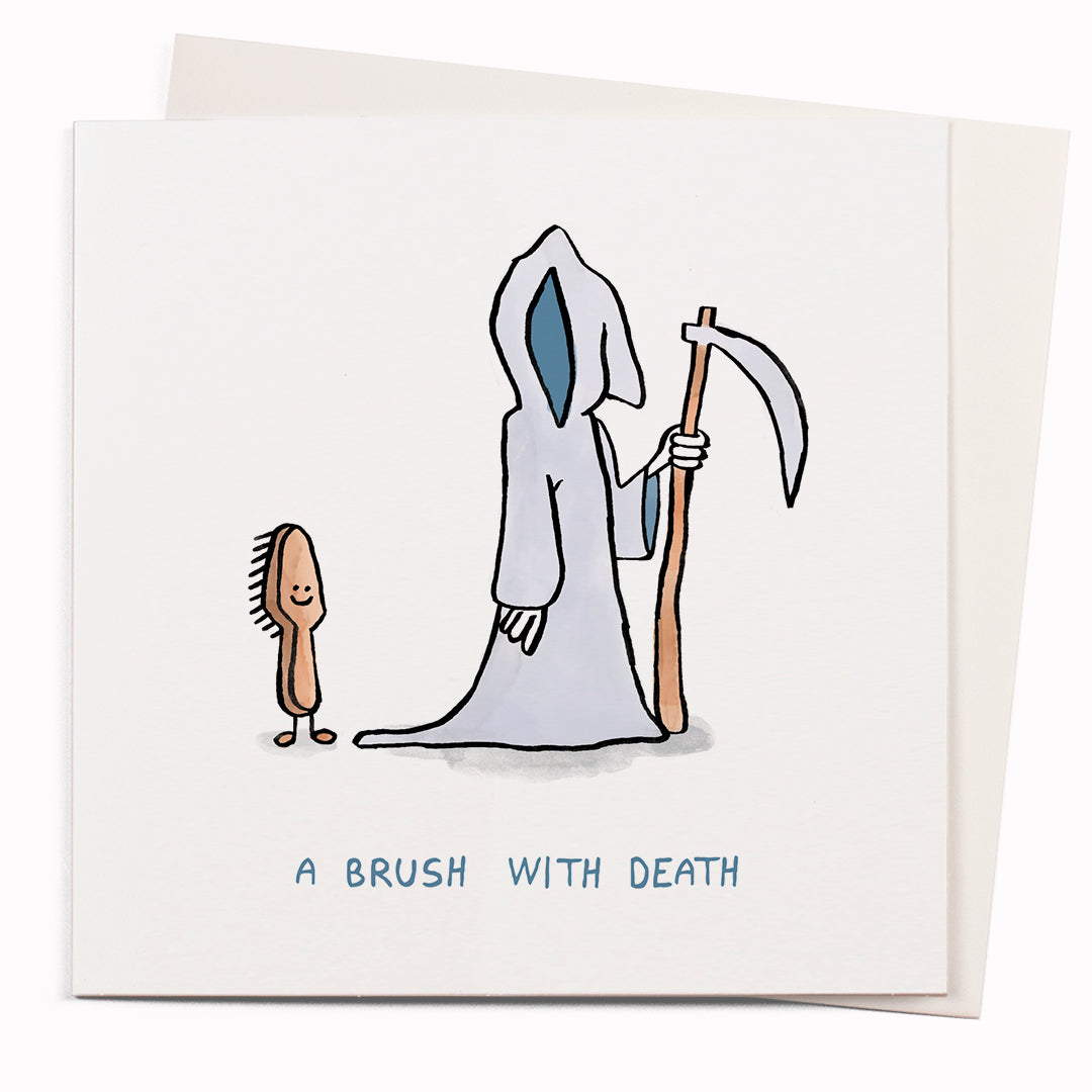 USTUDIO Design Humour Note Card by John Atkinson | A Brush With Death
